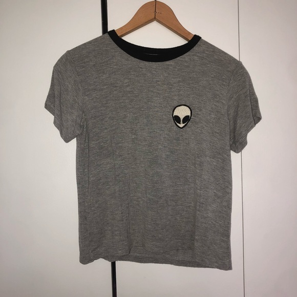 Brandy Melville | Tops | Brandy Melville Grey Alien Embroidered T Shirt ...